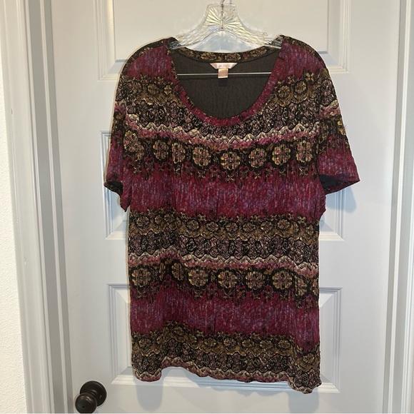 White Stag | Tops | White Stag Blackmagentagold Print Textured Top Size 3x | Poshmark